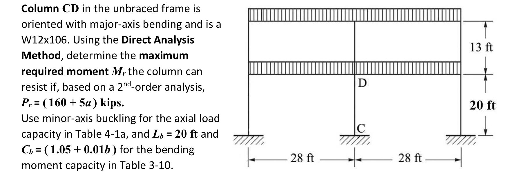 Solved 13 ft D Column CD in the unbraced frame is oriented | Chegg.com