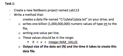 Solved Task 1: - Create a new NetBeans project named Lab113 | Chegg.com