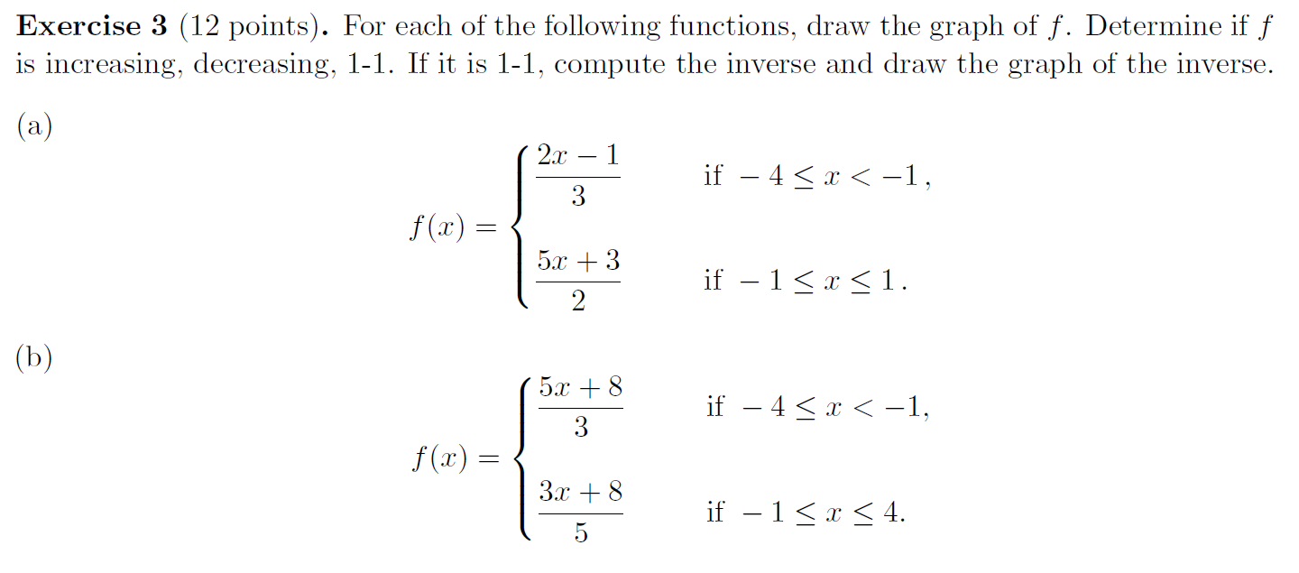 Solved Exercise 3 (12 points). For each of the following | Chegg.com