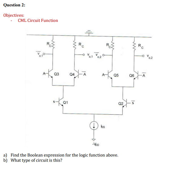 Solved Question 2: Objectives: CML Circuit Function 두 Rc Ro | Chegg.com