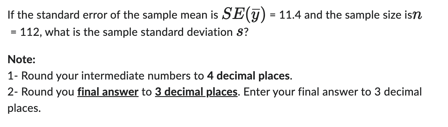 Solved If the standard error of the sample mean is | Chegg.com