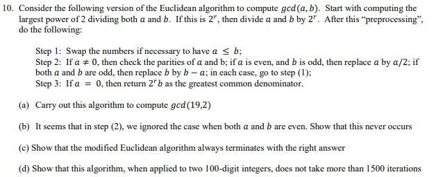 10. Consider the following version of the Euclidean | Chegg.com
