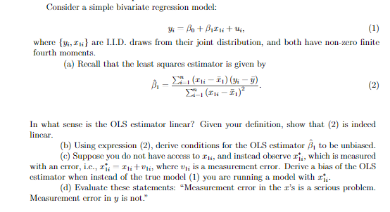Consider a simple bivariate regression model: 4: - Bo | Chegg.com
