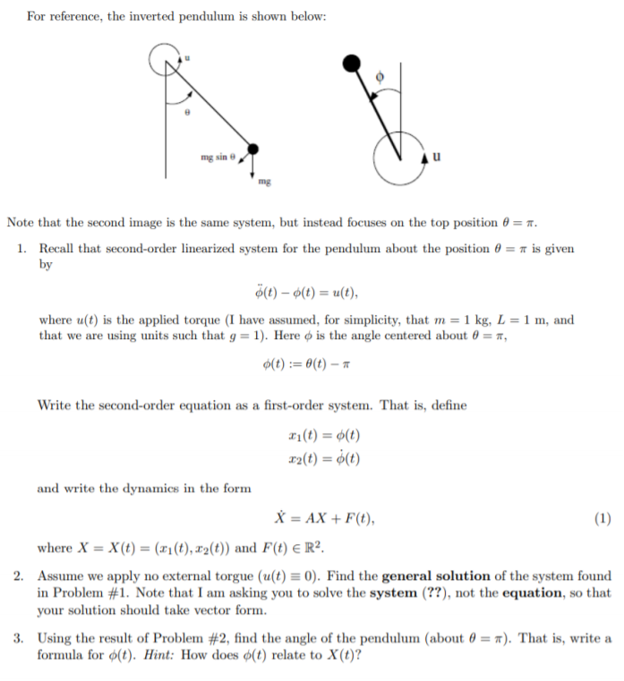 Solved For reference, the inverted pendulum is shown below: | Chegg.com