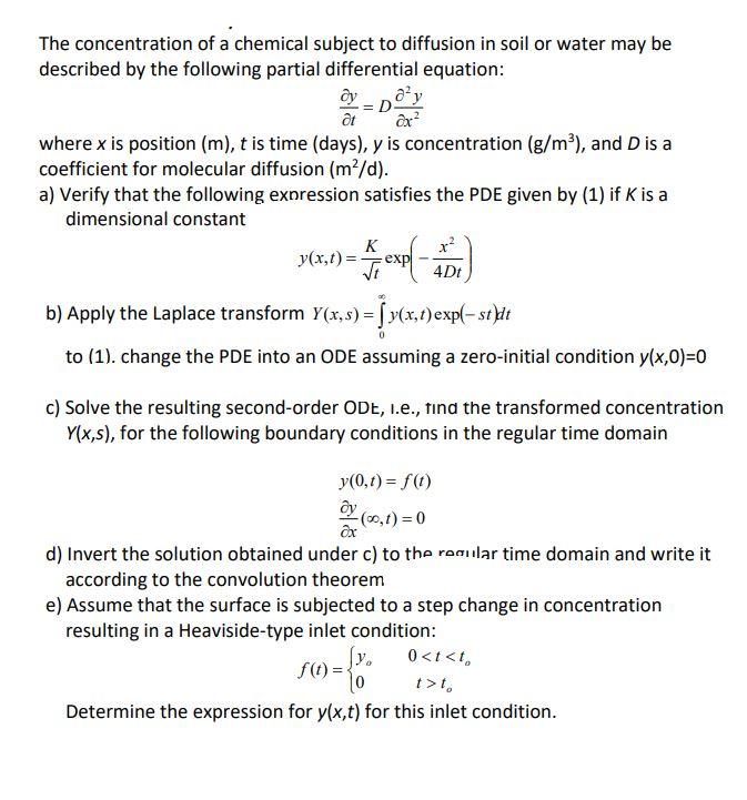 Solved The concentration of a chemical subject to diffusion | Chegg.com