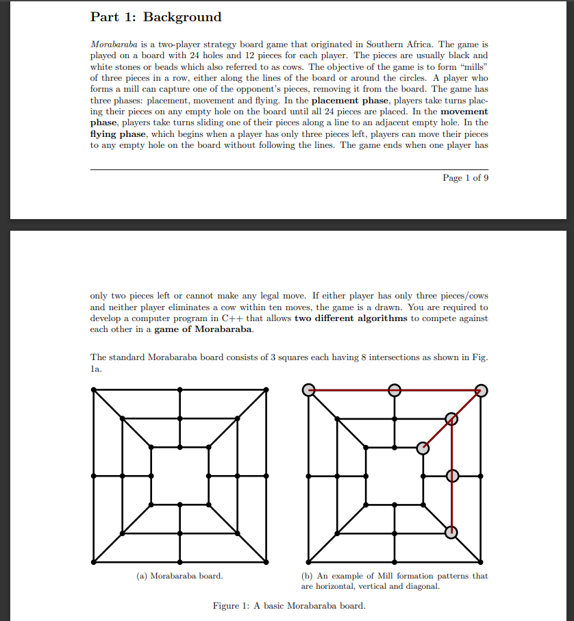 Part 1: Background Morabaraba is a two-player | Chegg.com