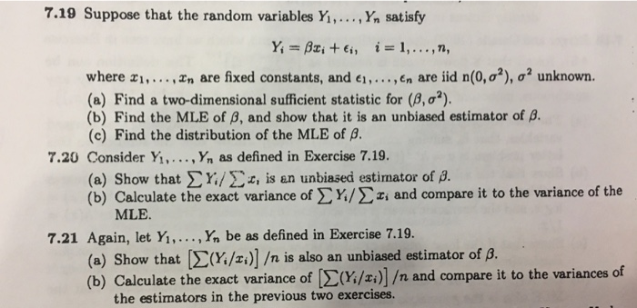 Solved 7.19 Suppose that the random variables Yi,....Yn | Chegg.com