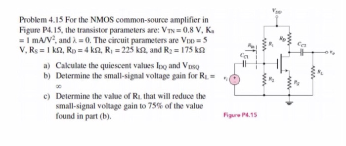 Solved Problem 4.15 For the NMOS common-source amplifier in | Chegg.com