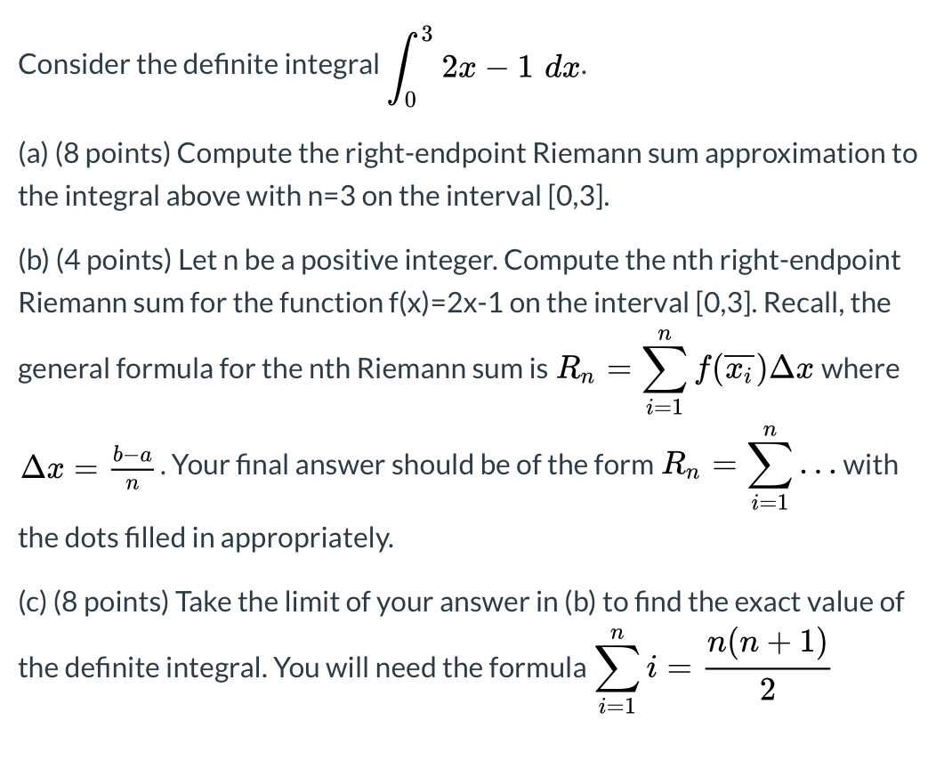 Solved 73 Consider the definite integral| Jo 2x – 1 dx. (a) | Chegg.com