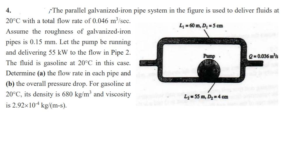 Solved 4. The parallel galvanized-iron pipe system in the | Chegg.com