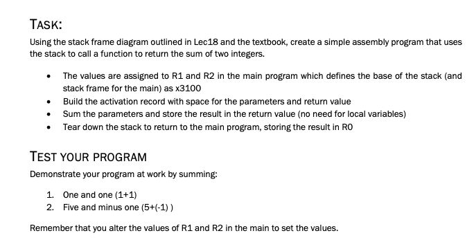 Solved TASK: Using the stack frame diagram outlined in Lec18 | Chegg.com