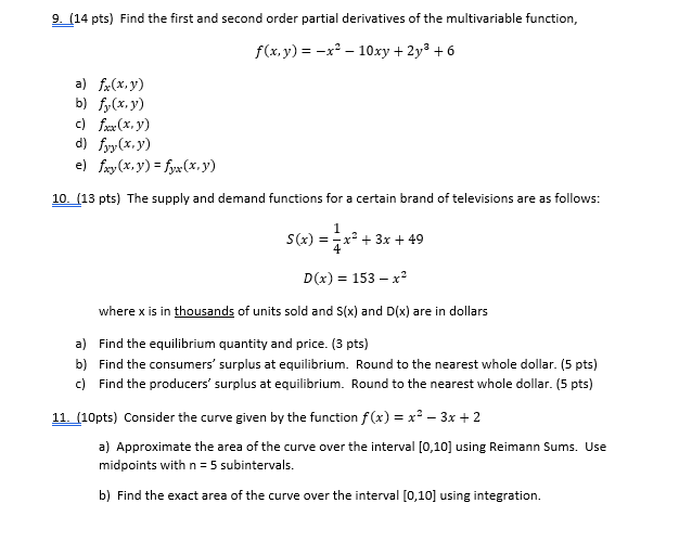Solved 9. (14 pts) Find the first and second order partial | Chegg.com