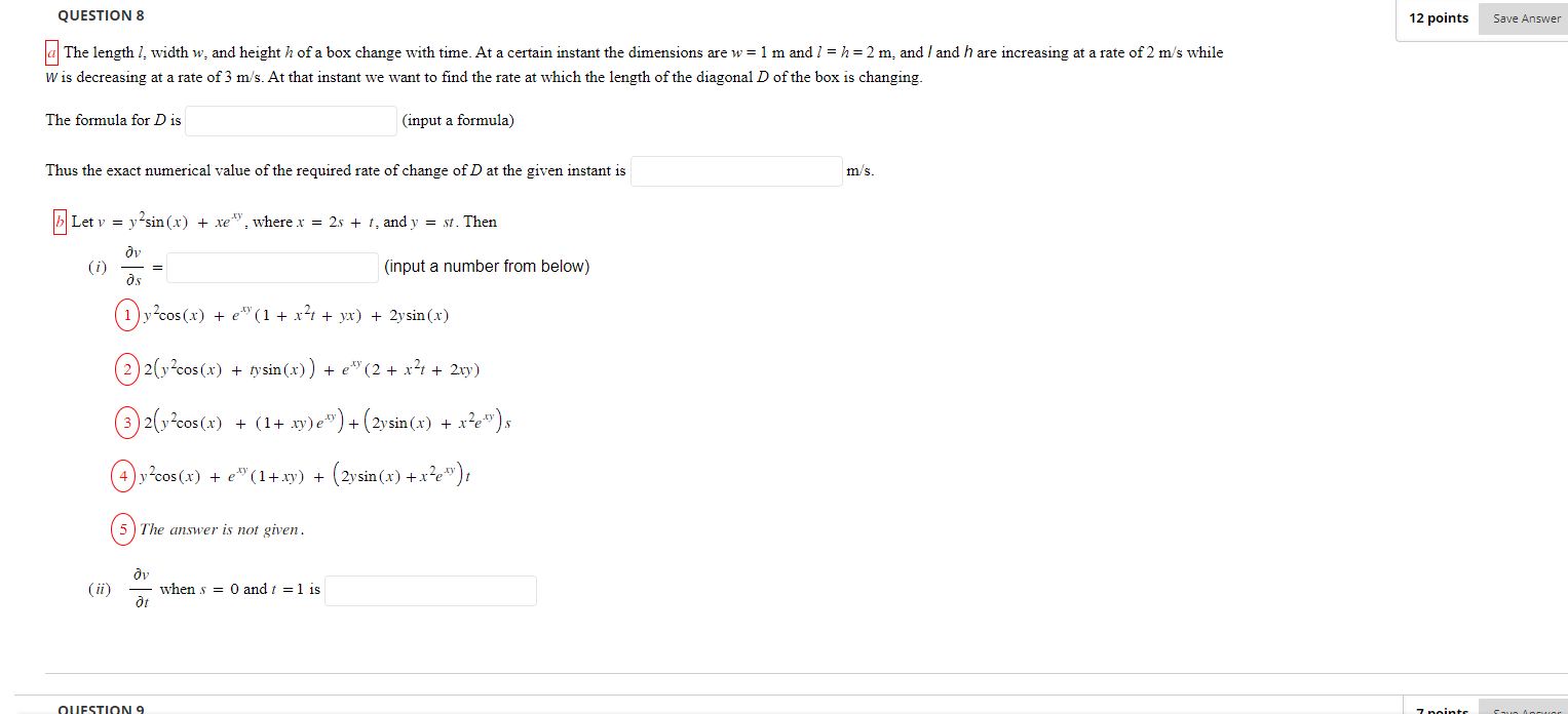 Solved a The length l, width w, and height h of a box change | Chegg.com