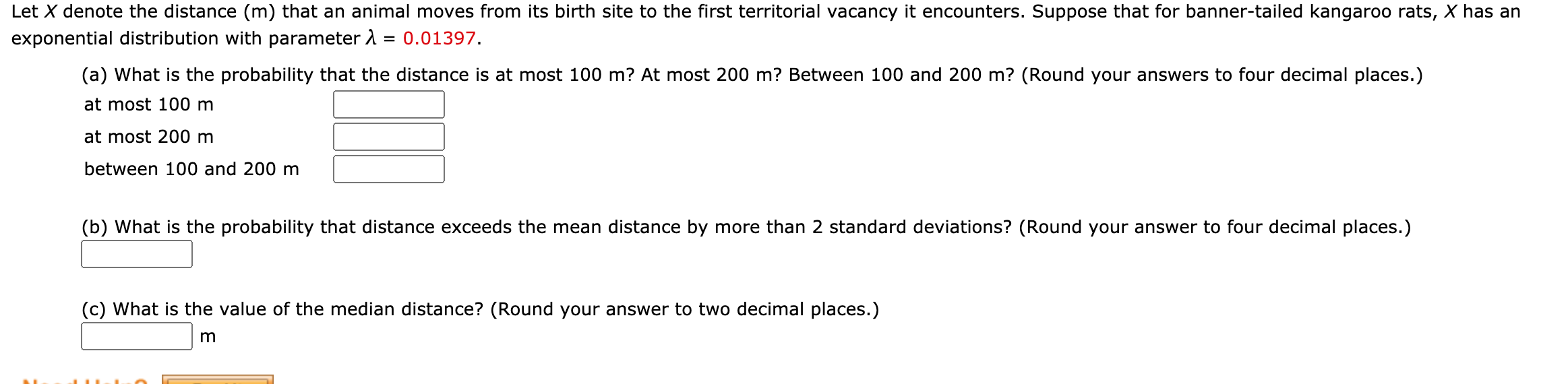 Solved Let X denote the distance (m) that an animal moves | Chegg.com