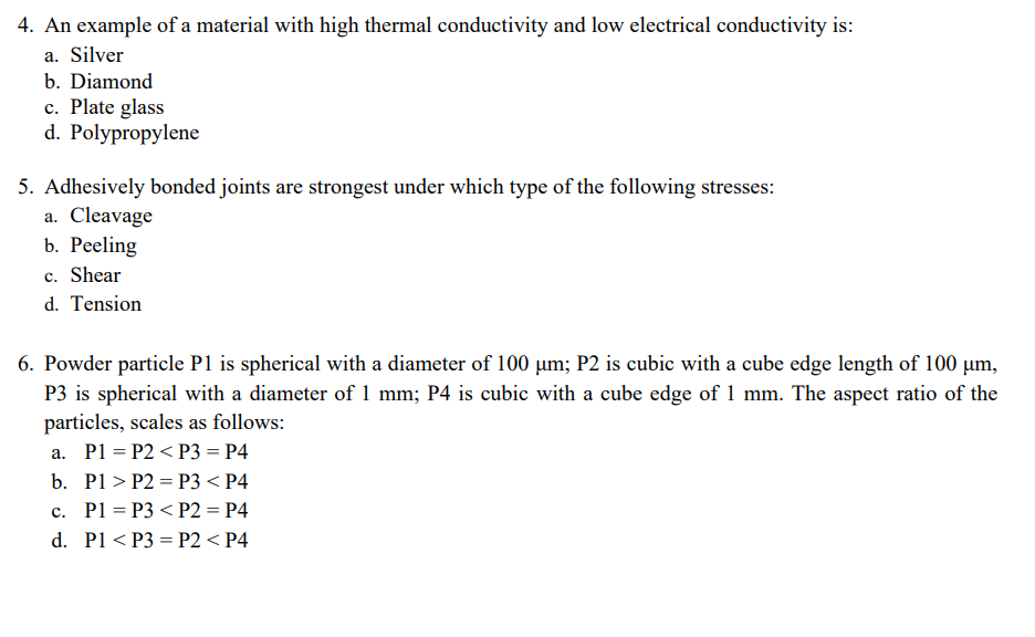 Solved 4. An example of a material with high thermal | Chegg.com