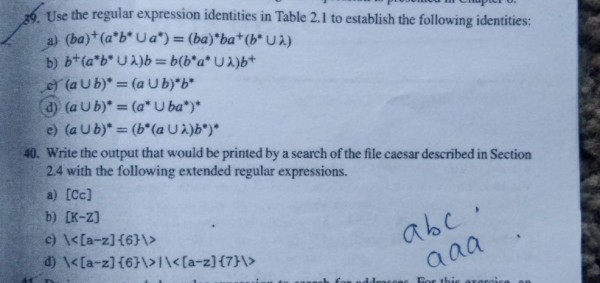 Solved Use the regular expression identities in Table 2.1 to | Chegg.com