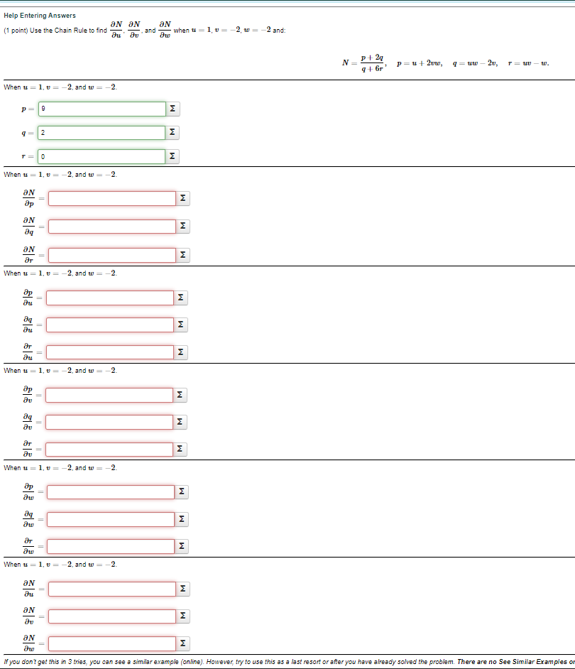 Solved Help Entering Answers (1 point) Use the Chain Rule to | Chegg.com