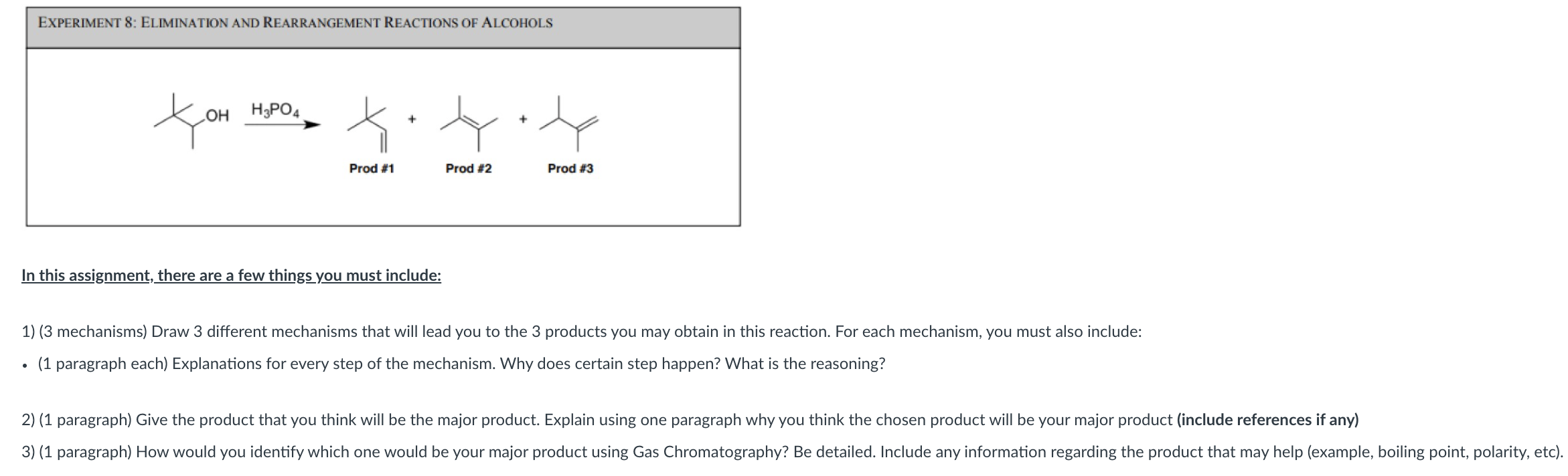 Solved EXPERIMENT 8: ELIMINATION AND REARRANGEMENT REACTIONS | Chegg.com