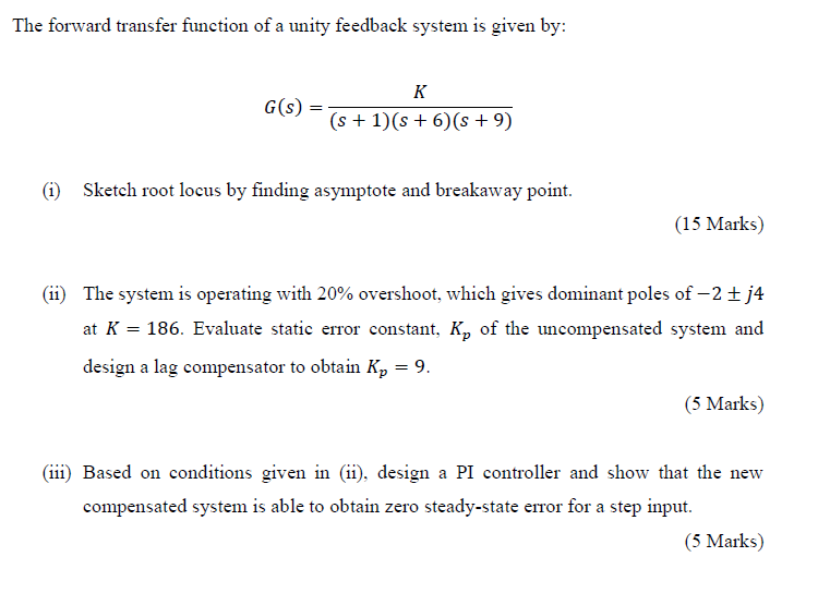 Solved The forward transfer function of a unity feedback | Chegg.com