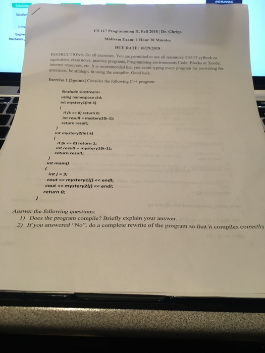 Solved CS 117 Programming II, Fall 2018 Dr. Ghriga Midteran | Chegg.com