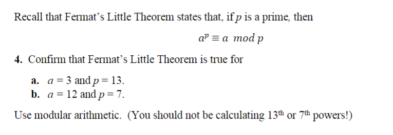 Solved Recall that Fermat's Little Theorem states that, if p | Chegg.com