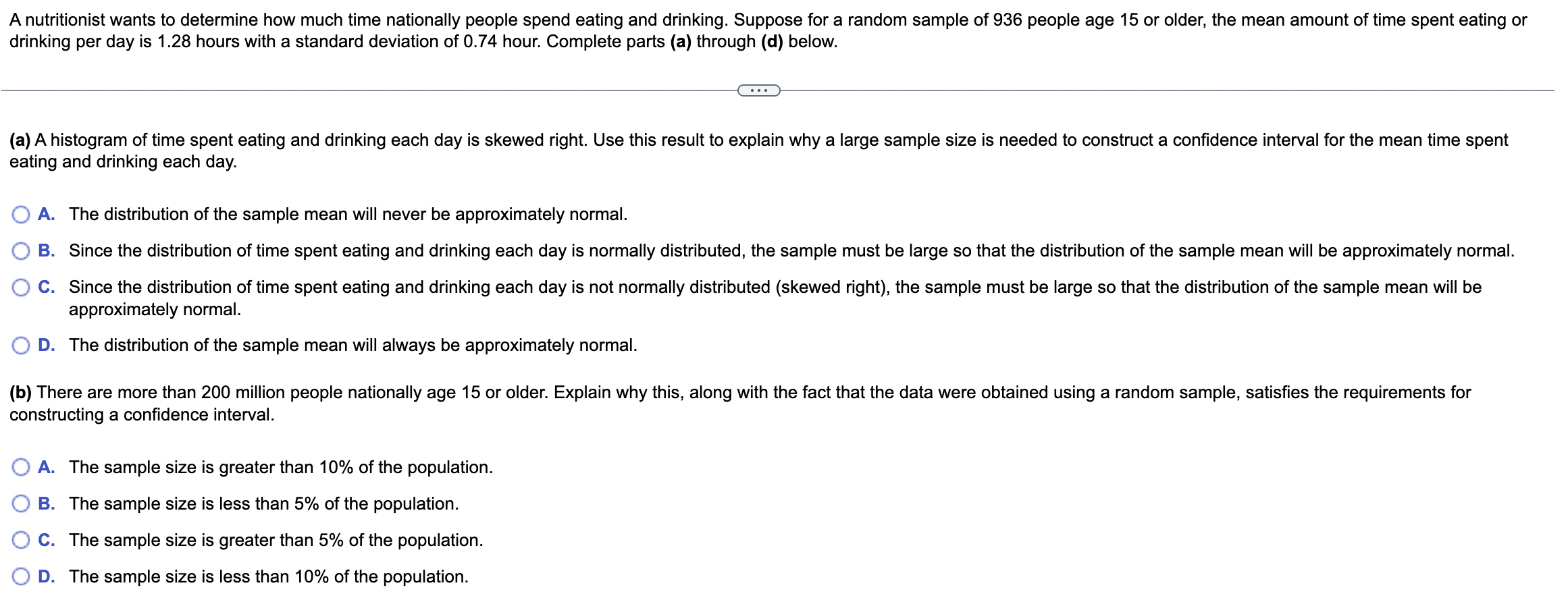 Solved (a) A histogram of time spent eating and drinking | Chegg.com