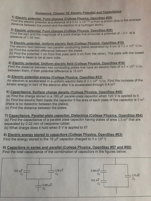 Solved Homework Chapter 19: Electric Potential and Cap | Chegg.com