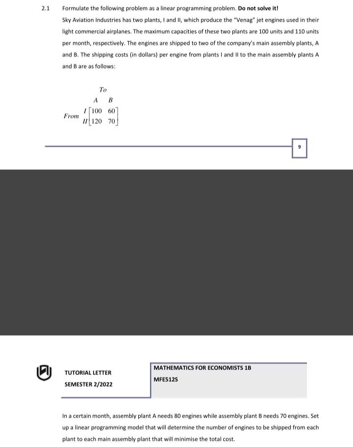 2 1 Formulate The Following Problem As A Linear