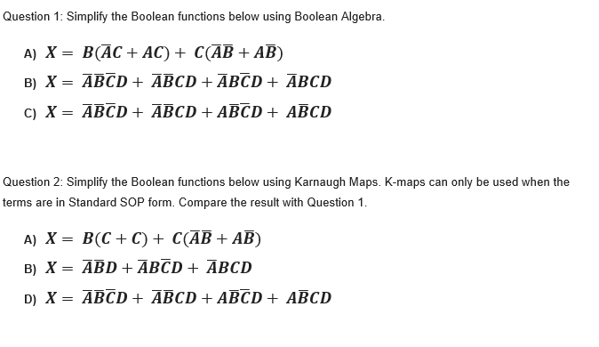 Solved Question 1: Simplify the Boolean functions below | Chegg.com