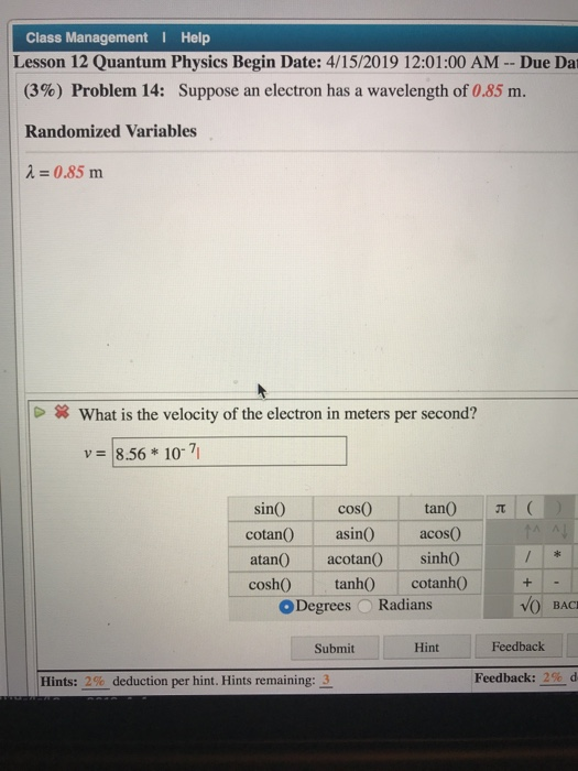 Solved Class Management Help Lesson 12 Quantum Physics Begin | Chegg.com