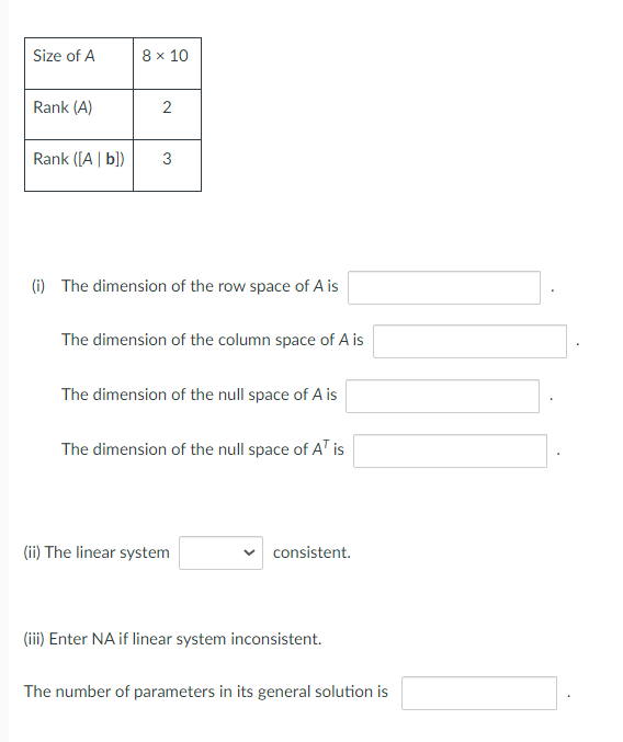 Solved I The Dimension Of The Row Space Of A Is The