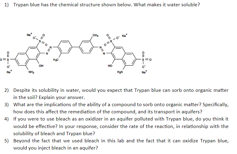 Solved 1) Trypan blue has the chemical structure shown | Chegg.com