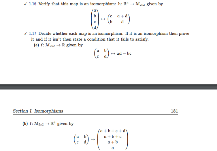Solved 1.16 Verify that this map is an isomorphism: h: R4 | Chegg.com