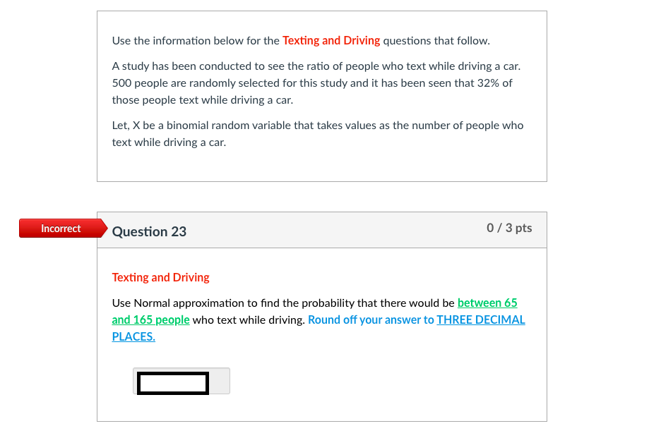 Solved Use the information below for the Texting and Driving | Chegg.com