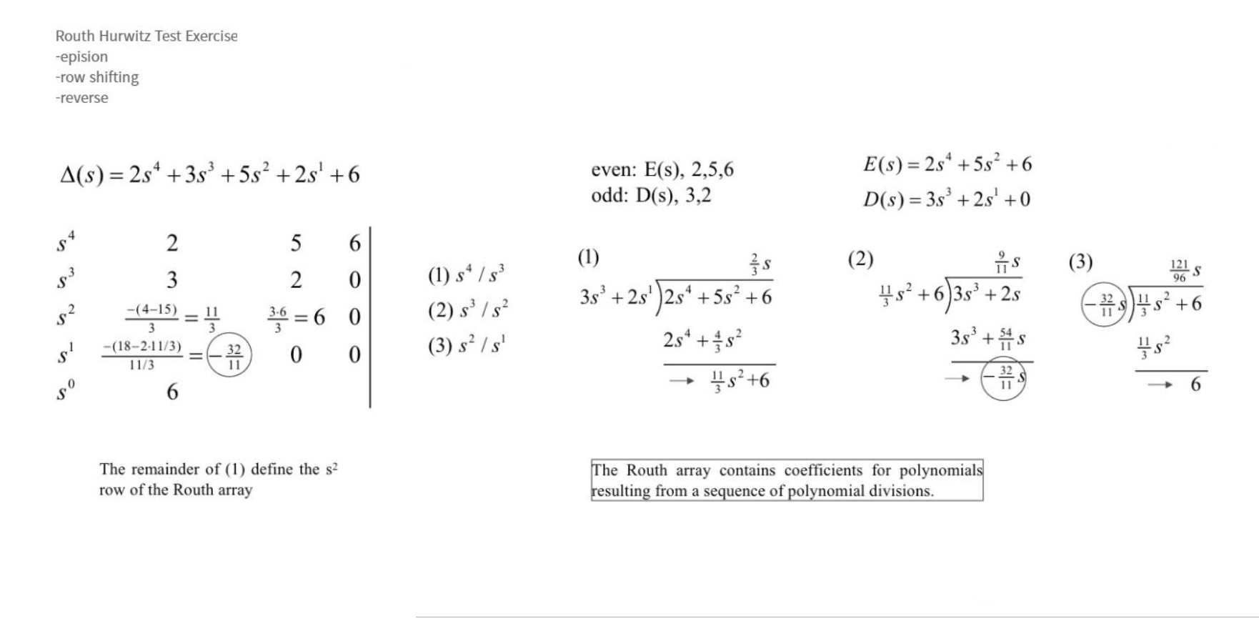 Solved Routh Hurwitz Test Exercise -epision -row shifting | Chegg.com