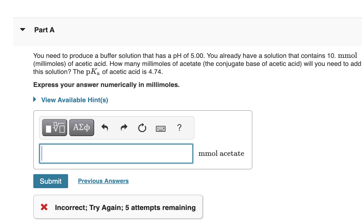 Solved You need to produce a buffer solution that has a pH | Chegg.com