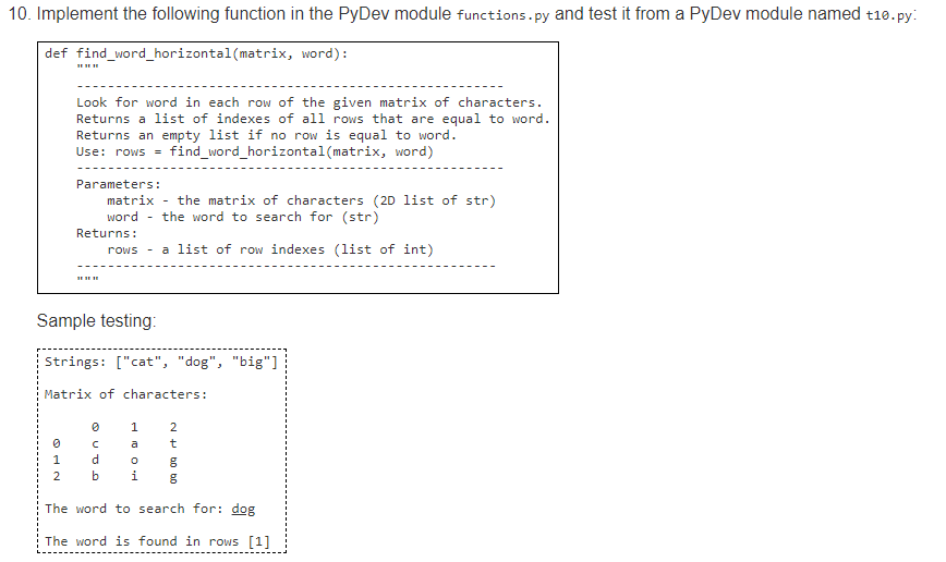 Solved 10. Implement the following function in the PyDev | Chegg.com