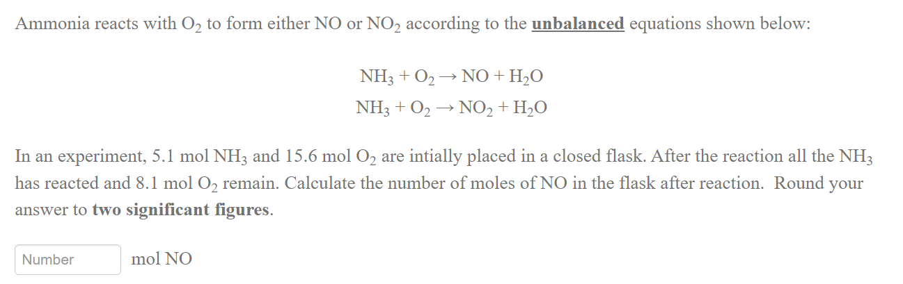 Solved Ammonia reacts with O2 to form either NO or NO2 | Chegg.com