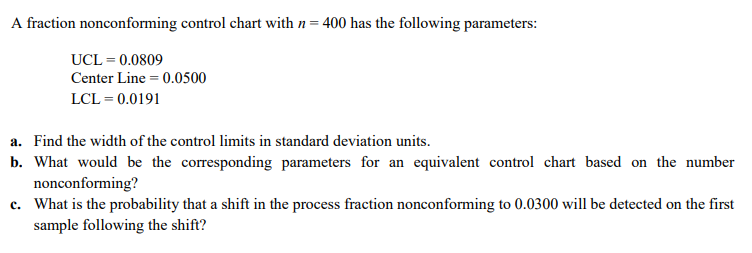 Solved A fraction nonconforming control chart with n= 400 | Chegg.com