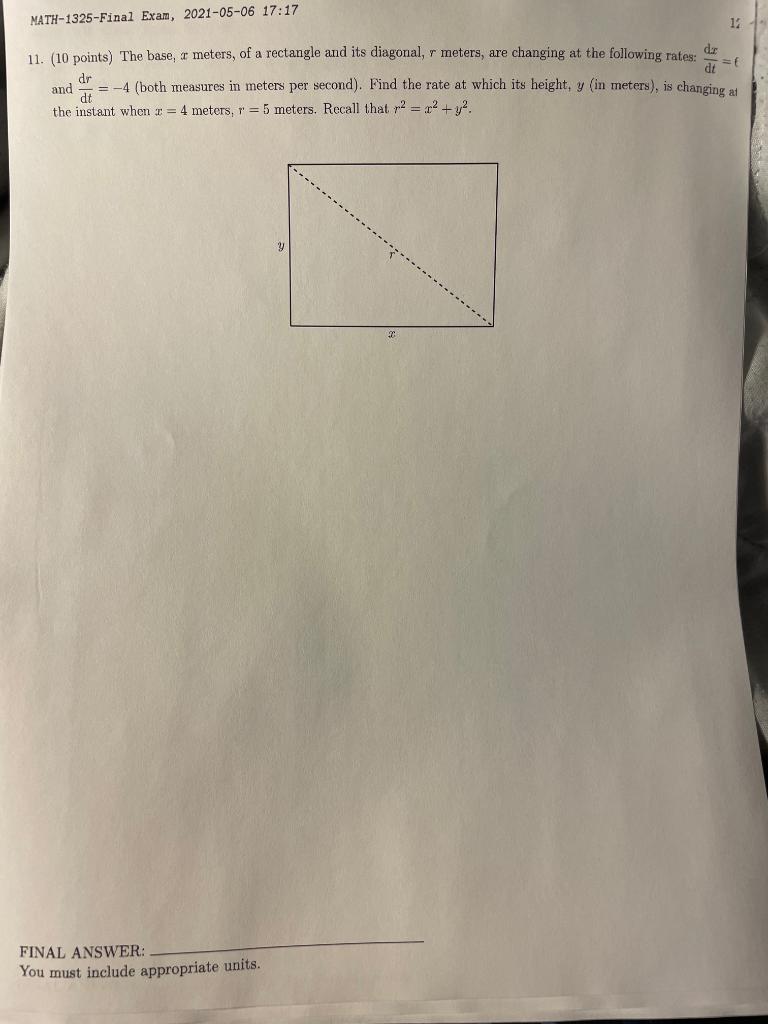 Solved MATH-1325-Final Exam, 2021-05-06 17:17 12 der 11. (10 | Chegg.com