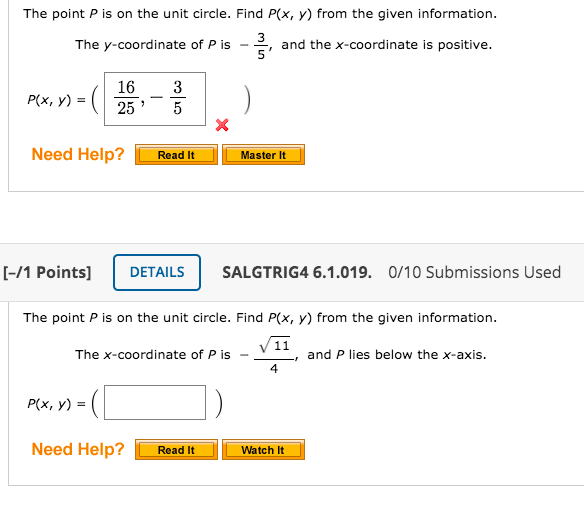 Solved The point P is on the unit circle. Find P(x, y) from | Chegg.com