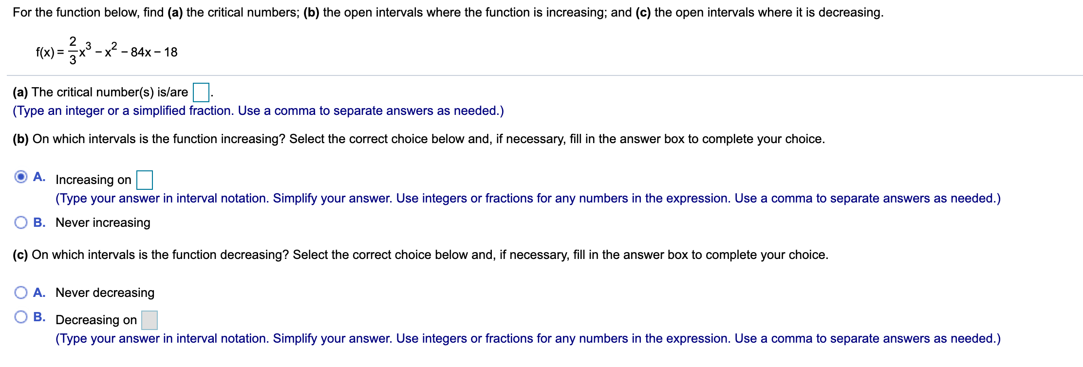 Solved For the function below, find (a) the critical | Chegg.com