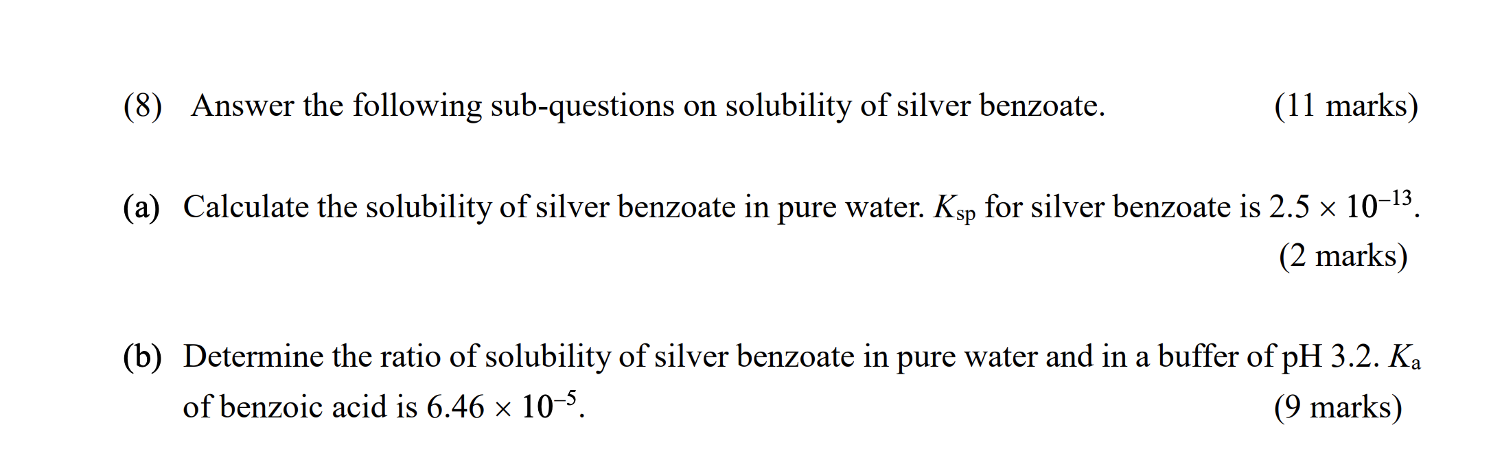 Solved (8) Answer the following sub-questions on solubility | Chegg.com
