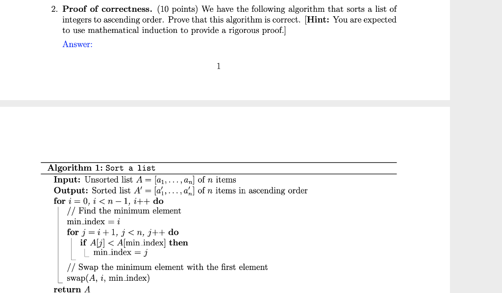 2. Proof of correctness. (10 points) We have the | Chegg.com