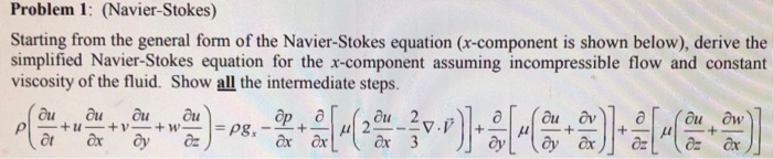 Solved Problem 1: (Navier-Stokes) Starting from the general | Chegg.com