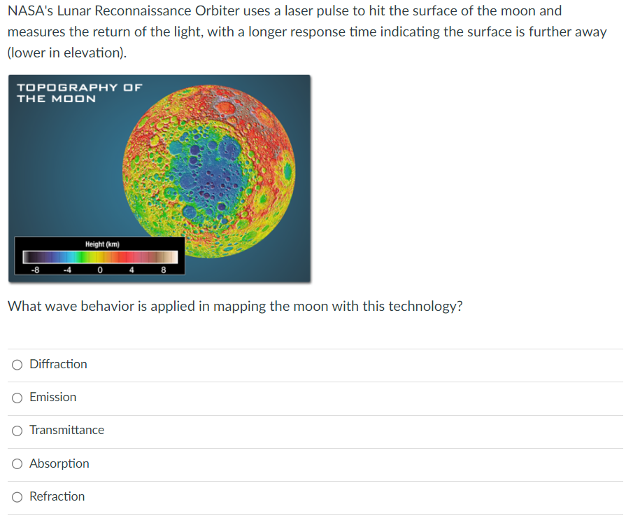 Solved NASA's Lunar Reconnaissance Orbiter uses a laser | Chegg.com