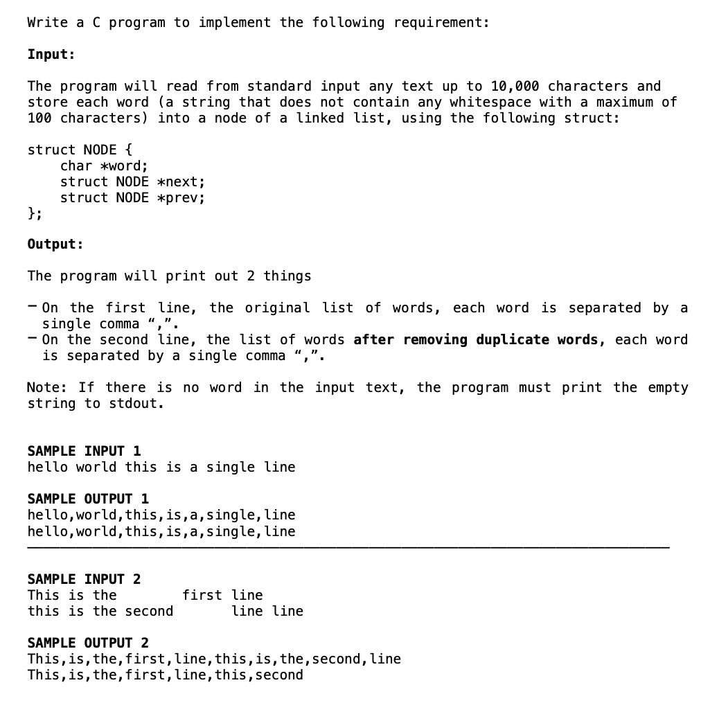 Solved Write a C program to implement the | Chegg.com