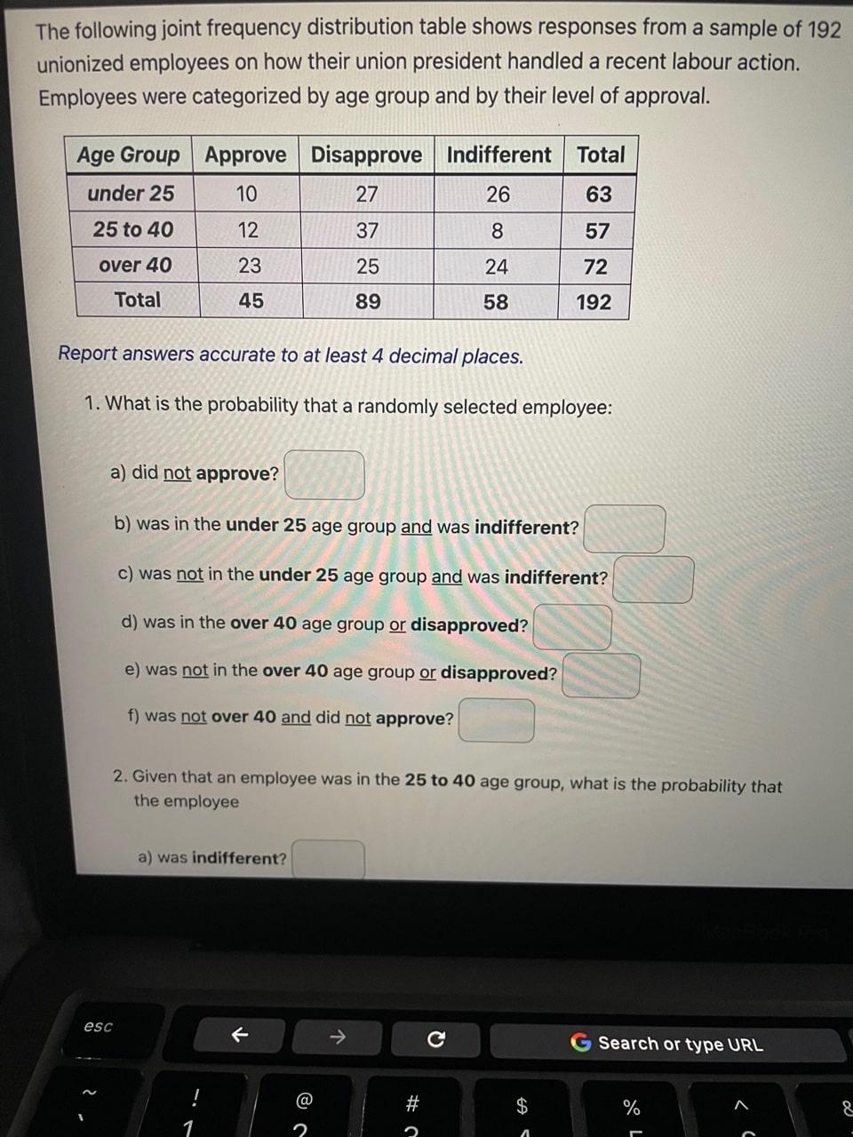 Solved The following joint frequency distribution table | Chegg.com