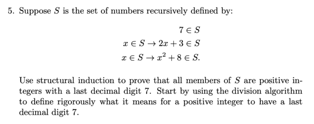 Solved 5. Suppose S is the set of numbers recursively | Chegg.com