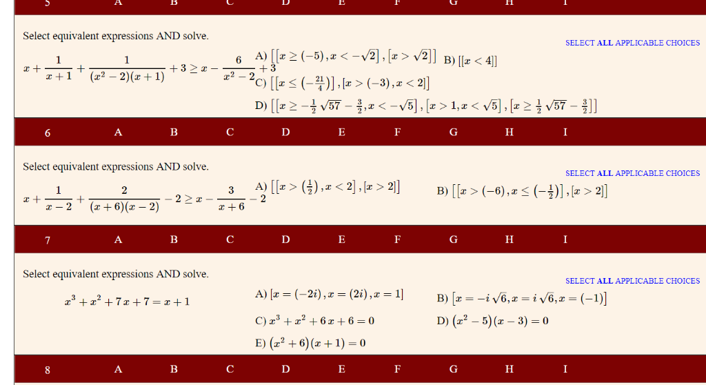 Solved Select equivalent expressions AND solve. SELECT ALL | Chegg.com